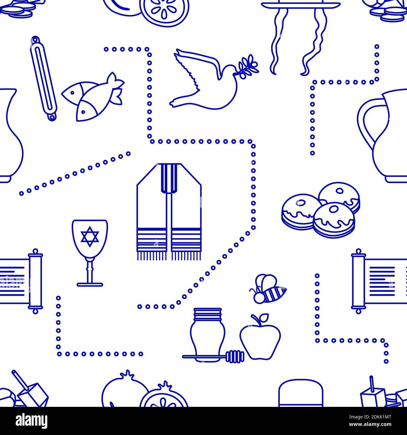 Vector illustration Jewish holiday Traditional symbols Torah scroll ...