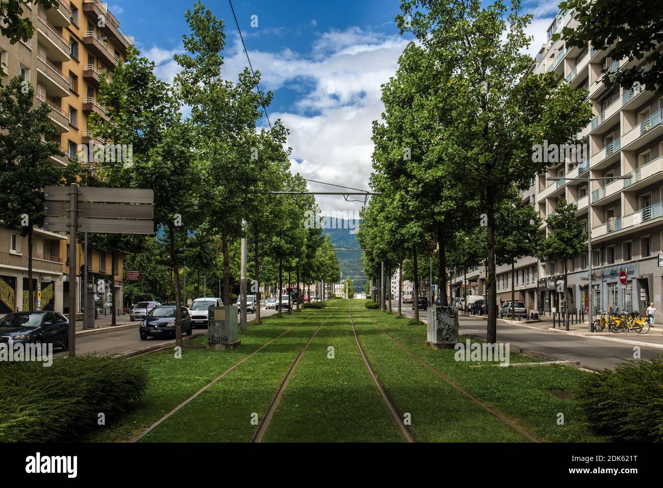 Modern Green Tramway Track in Grenoble Stock Photo - Alamy