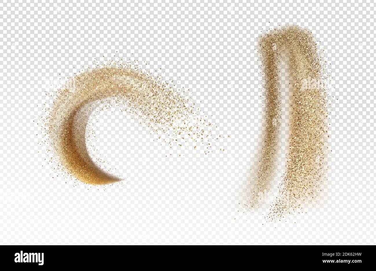 Explosion and pour of gold sand, falling dust with glitter particles ...