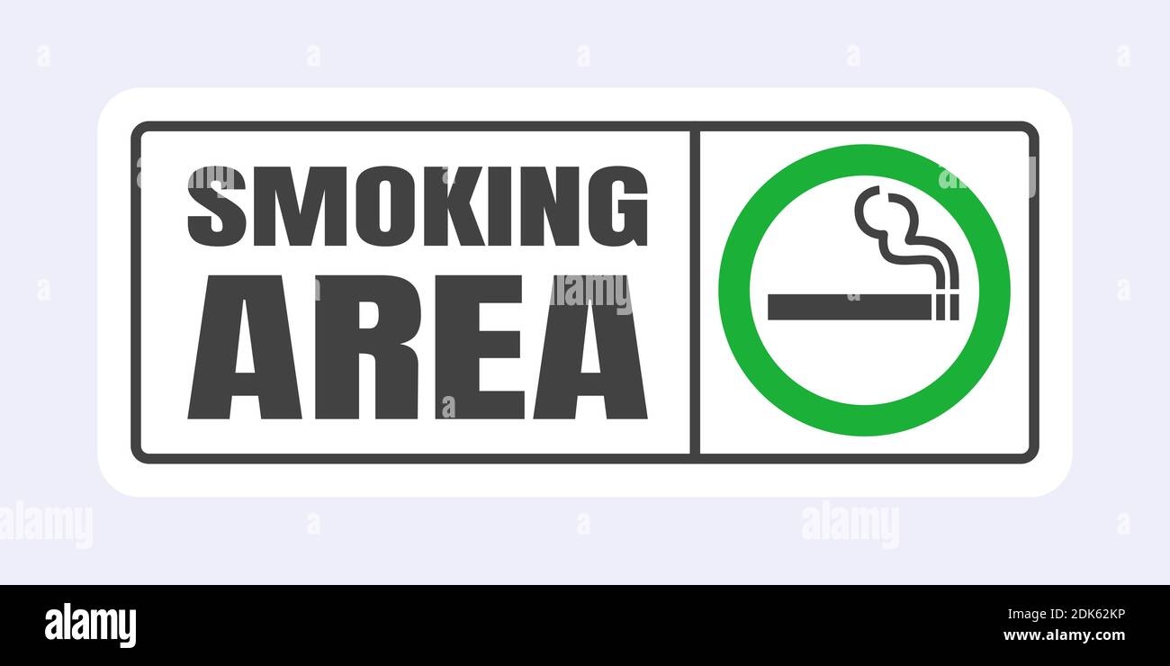 Smoking area sign. Green circle cigarette icon sign isolated on light ...