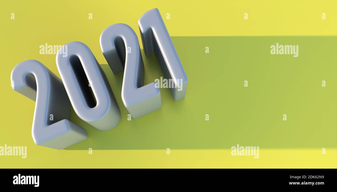 New year 2021 number on bright yellow color background, Silver color ...
