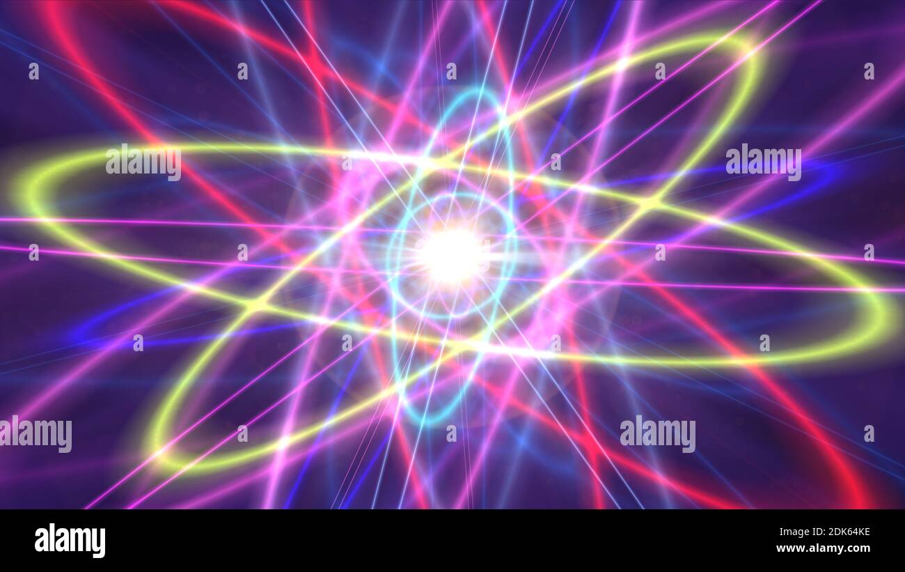 Glowing atom structure with light laser ring Stock Photo - Alamy