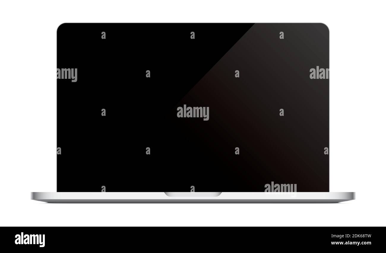 Modern sleek laptop with a clear black screen, isolated on a white ...