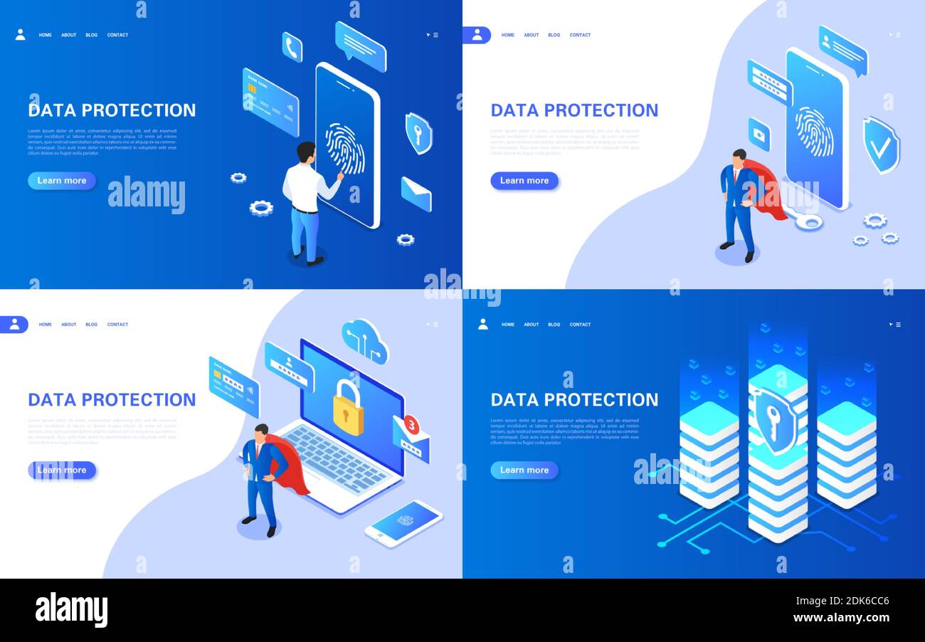 Data protection banner set. Concept of online protection of ...