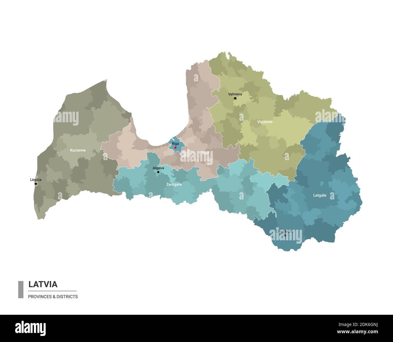 Latvia higt detailed map with subdivisions. Administrative map of ...