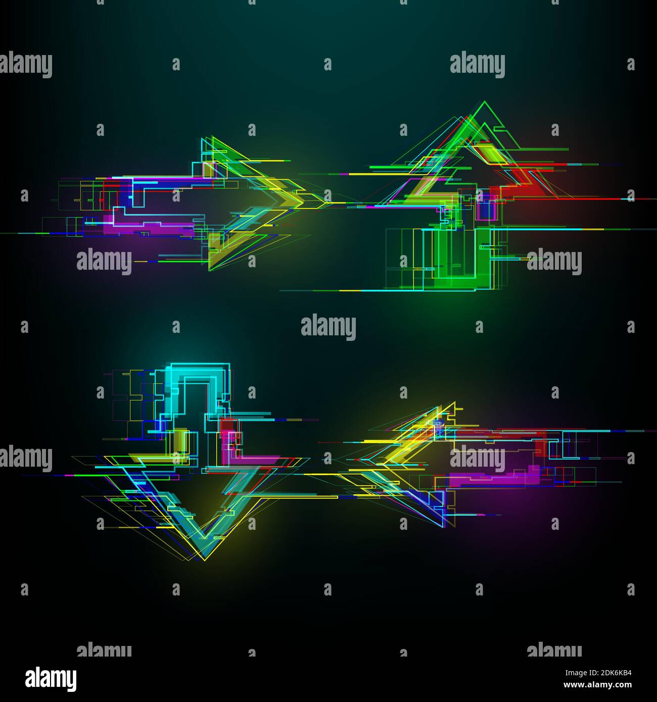 Set of futuristic glitch arrows in cyberpunk style. Modern glowing ...