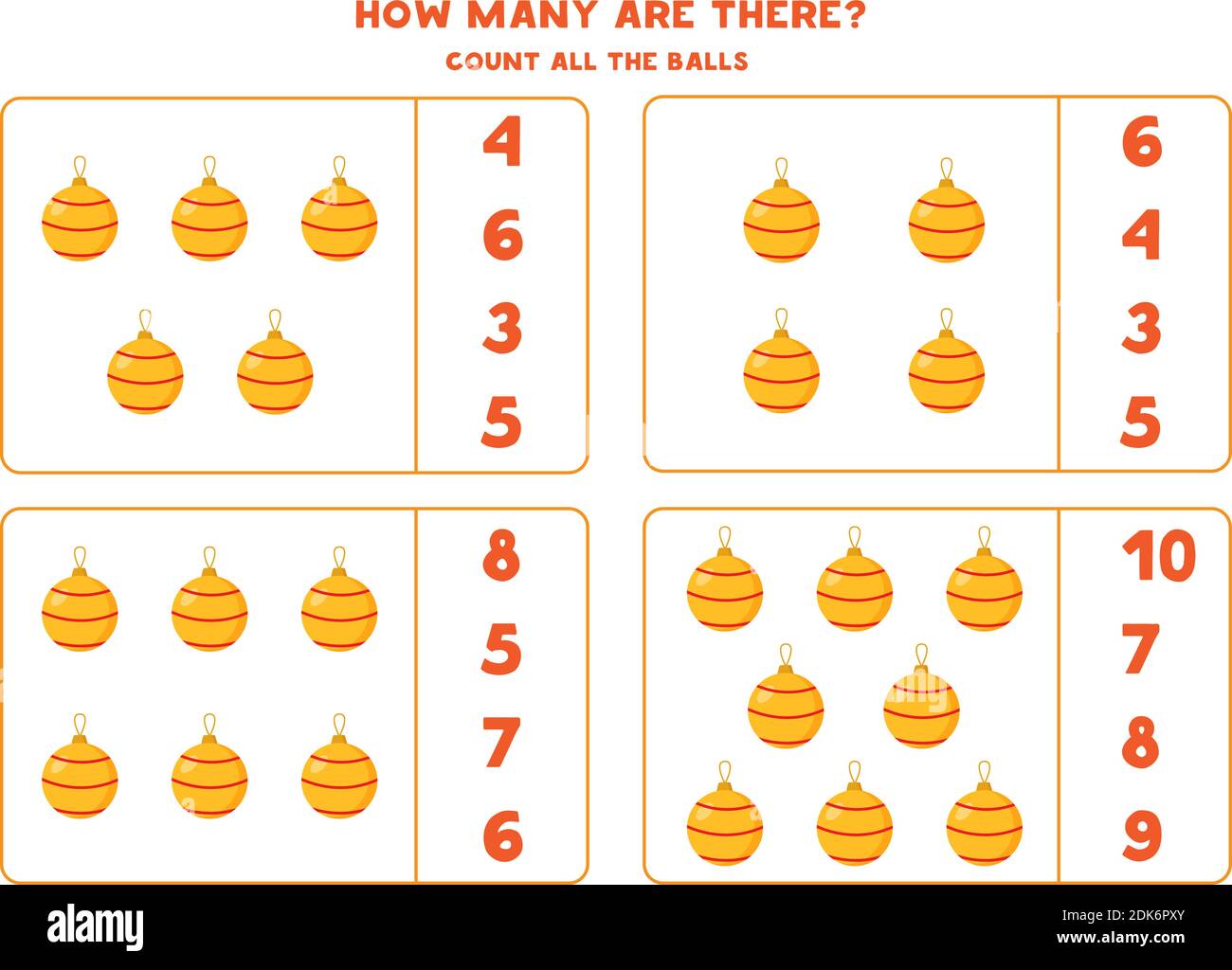 Count all Christmas balls and circle the correct answer. Educational ...