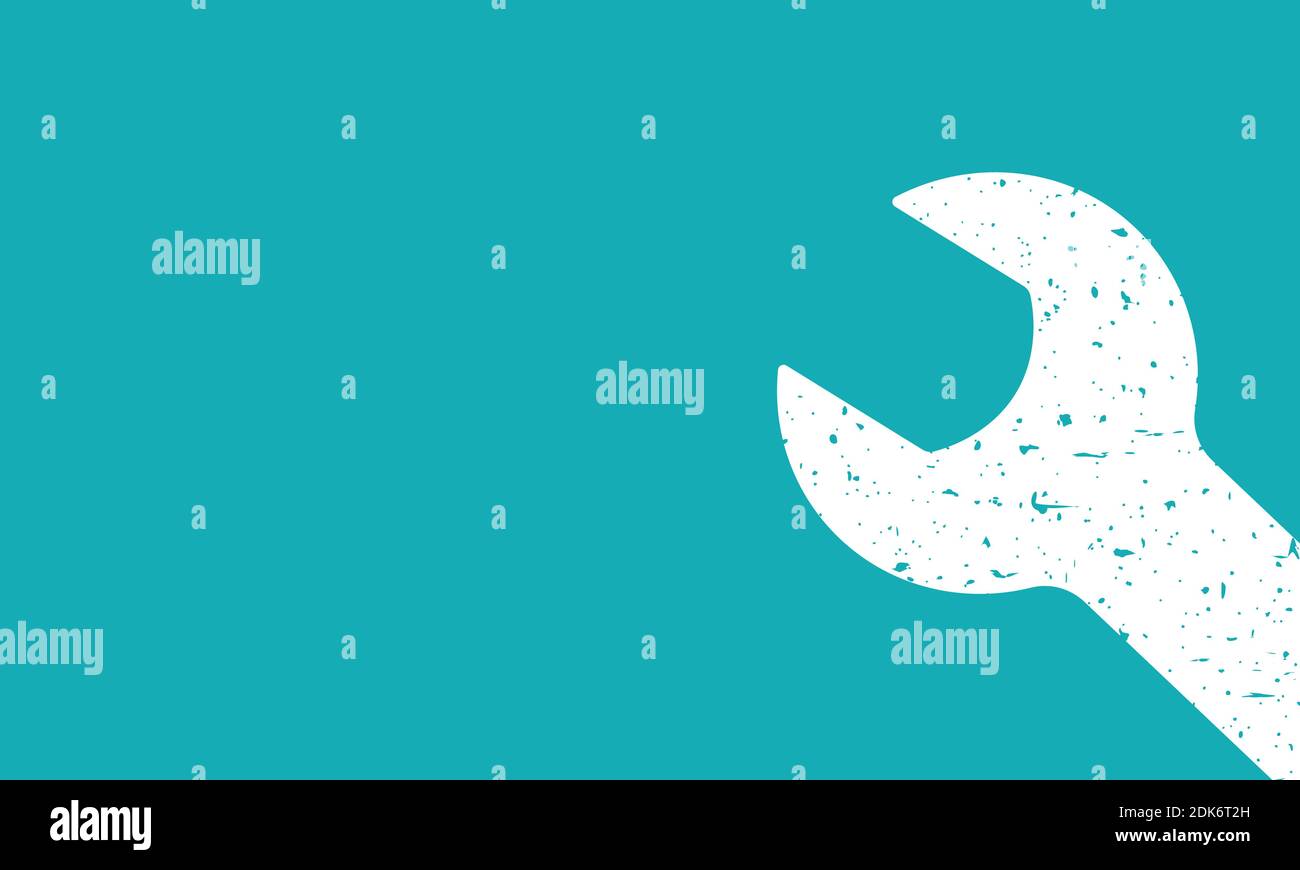 Vector flat background with white grunge wrench or spanner on the right ...