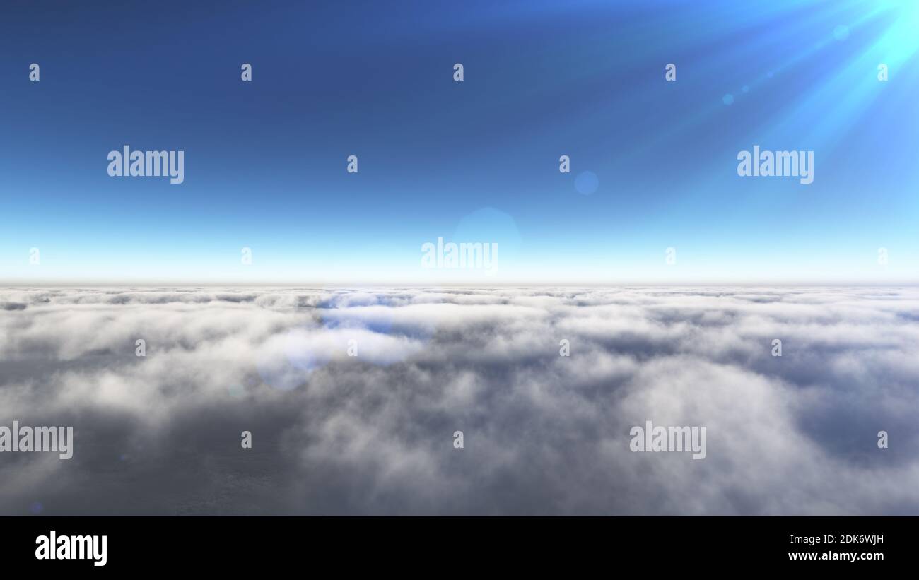 Above clouds sun ray, 3d rendering illustration Stock Photo - Alamy