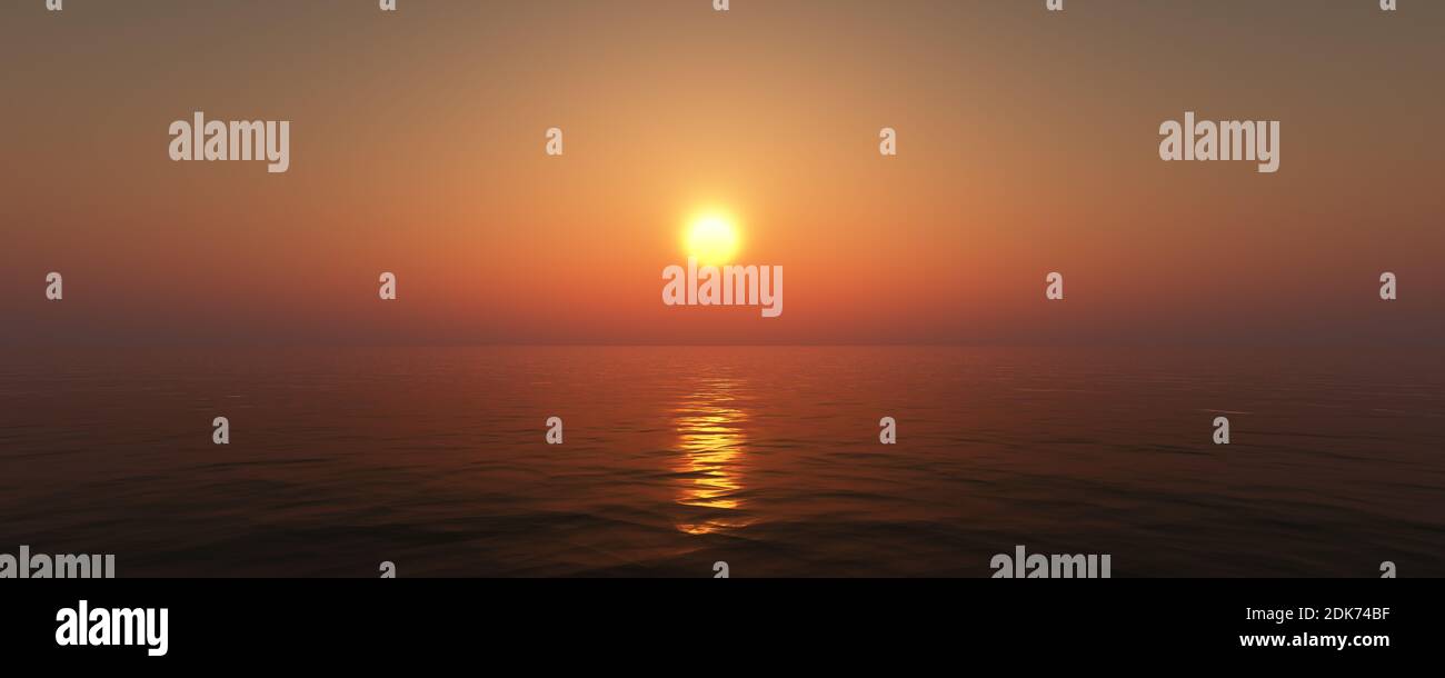 sunset sea sun ray clear sky, 3d rendering illustration Stock Photo - Alamy
