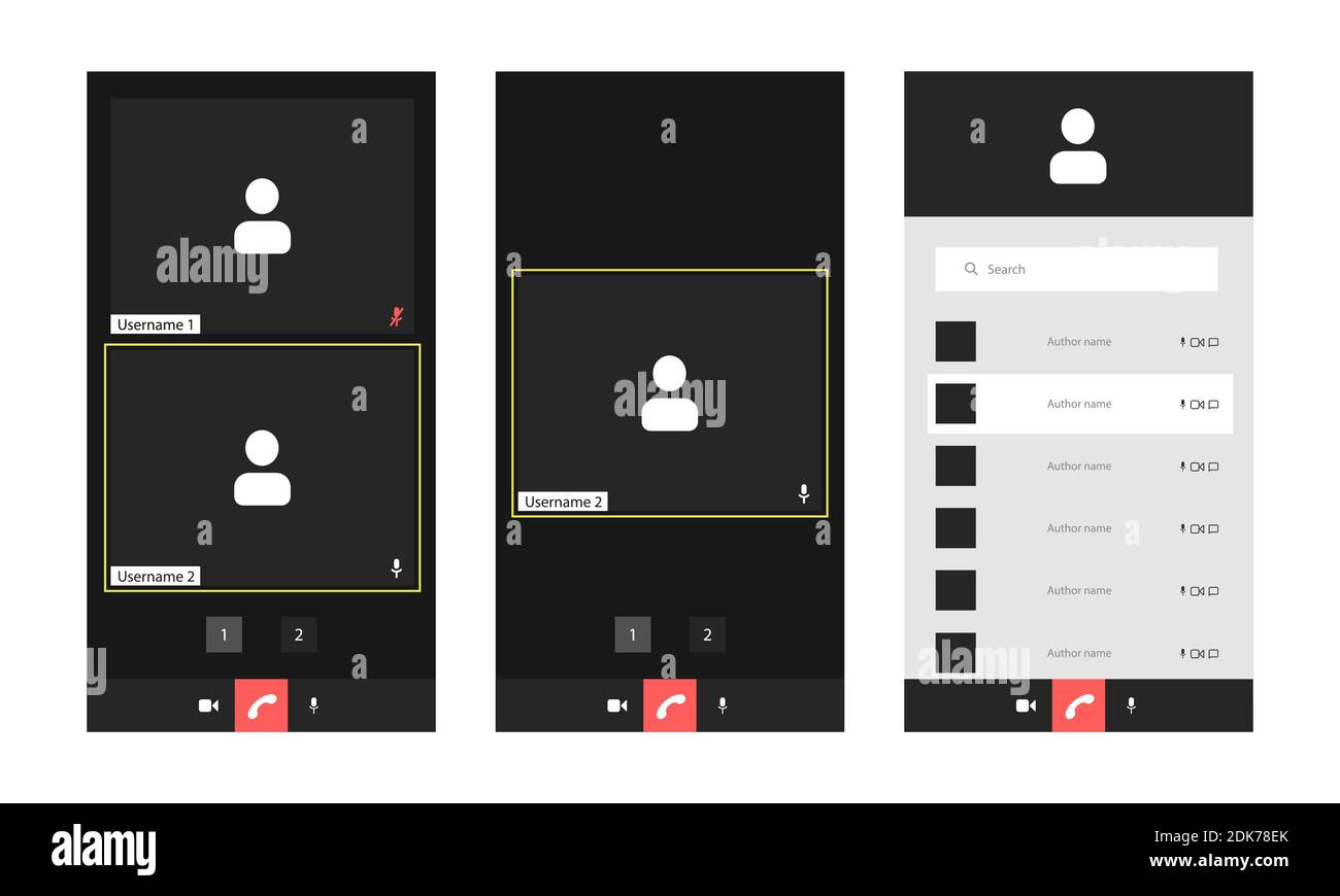 Video conference mobile user interface with chat, video conference ...