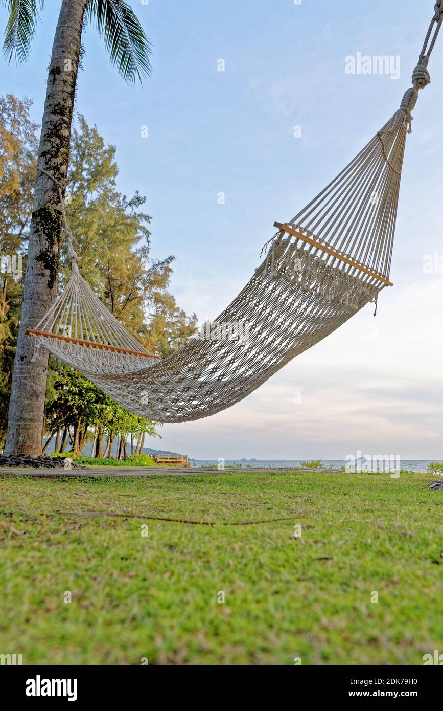 A relaxing rope hammock tied between two palm trees - Thailand - Travel ...