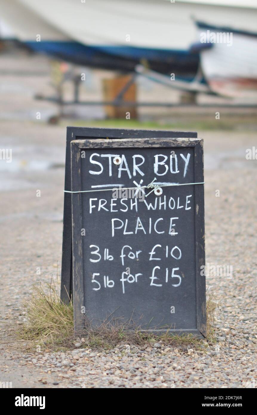 fish for sale sign southwold suffolk england Stock Photo - Alamy