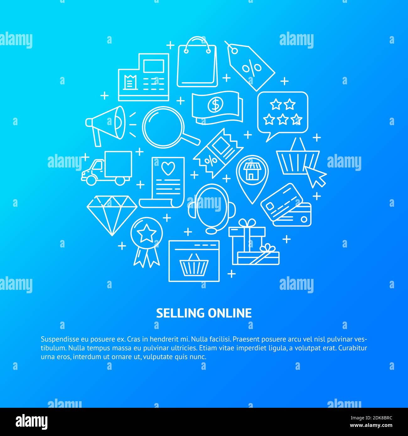 Online shop round banner in line style with place for text. E-business ...