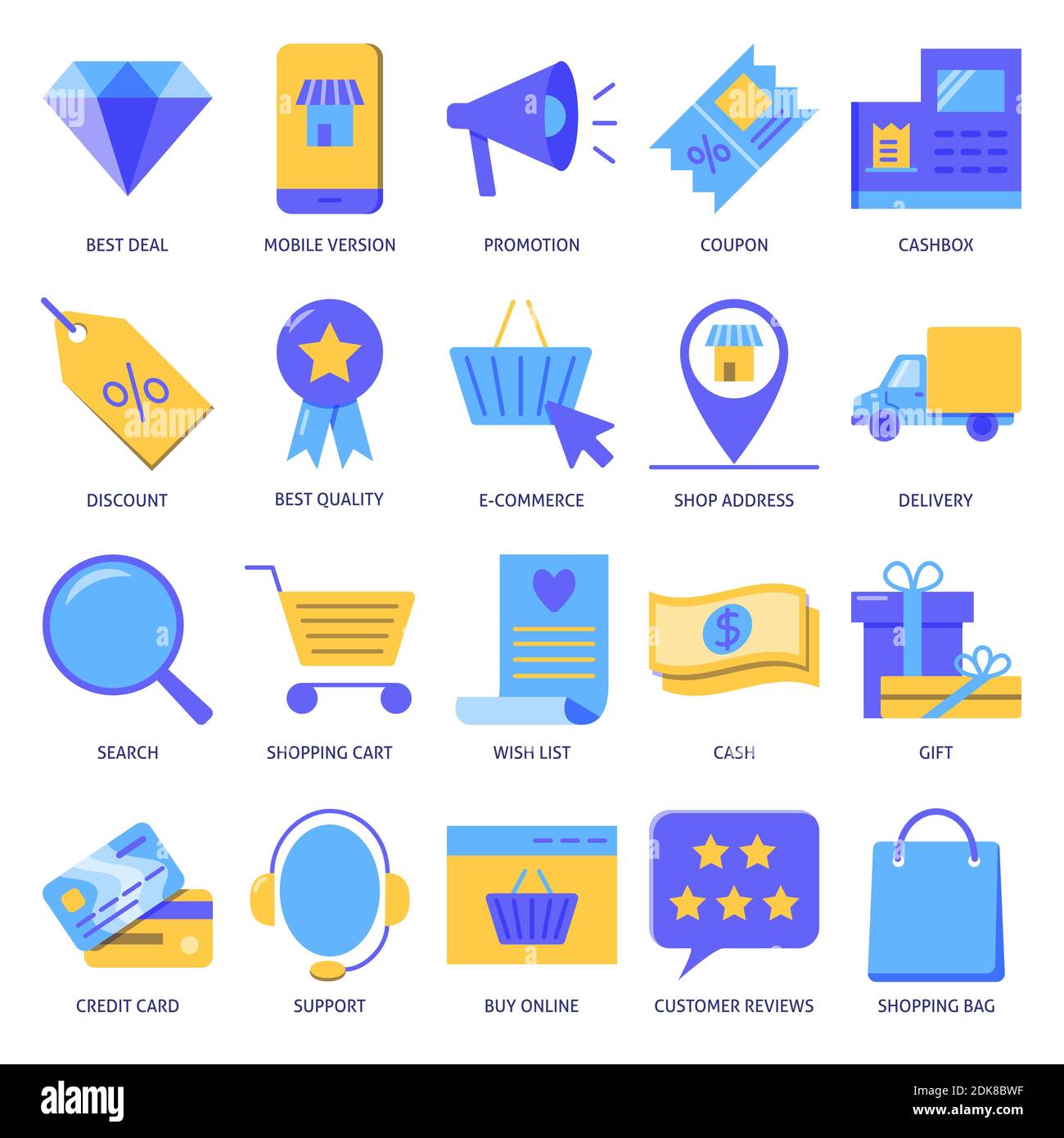 Online store icon set in flat style. Internet commerce symbols ...