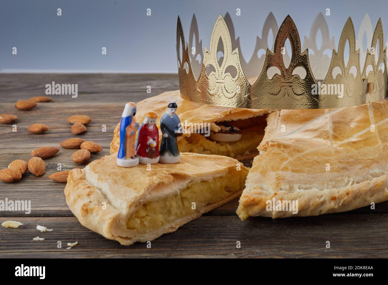 Epiphany cake, French Galette de rois with figure of three kings Stock ...