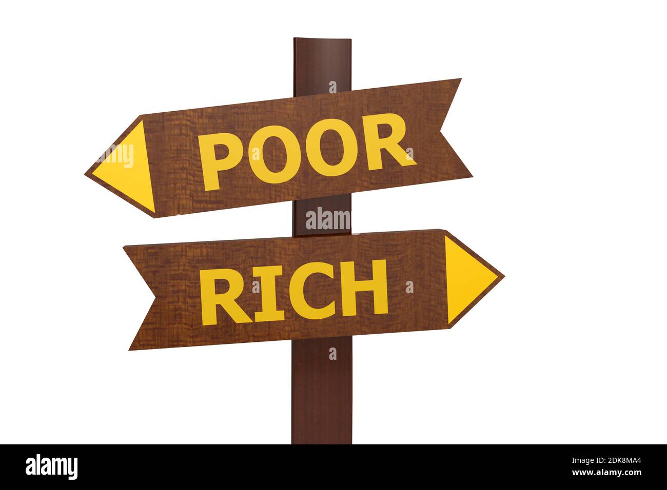 Poor and rich wooden sign post isolated, 3d rendering Stock Photo - Alamy