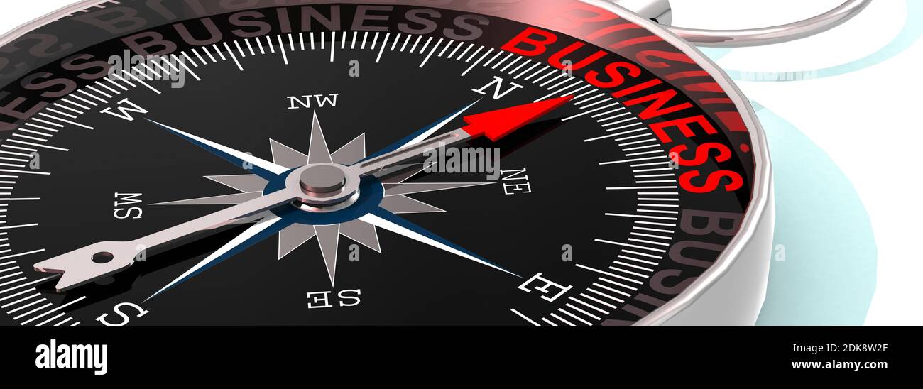 Compass needle pointing to word business, 3d rendering Stock Photo - Alamy