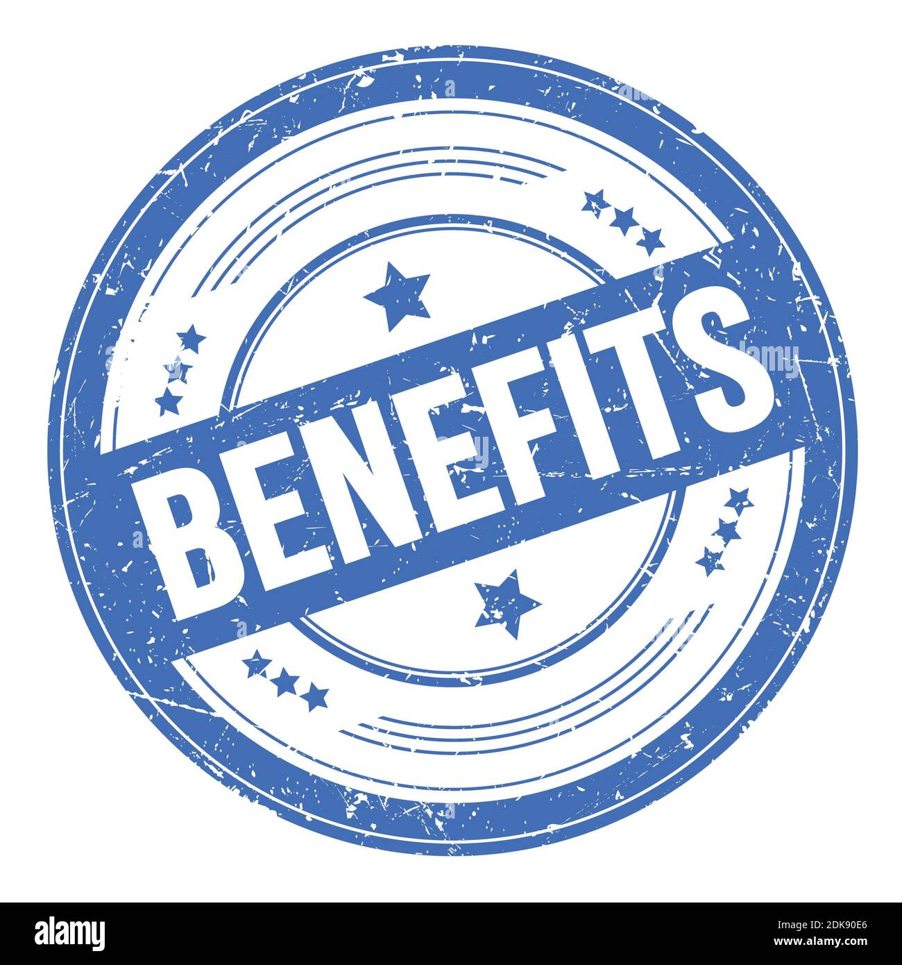 BENEFITS text on blue round grungy texture stamp Stock Photo - Alamy