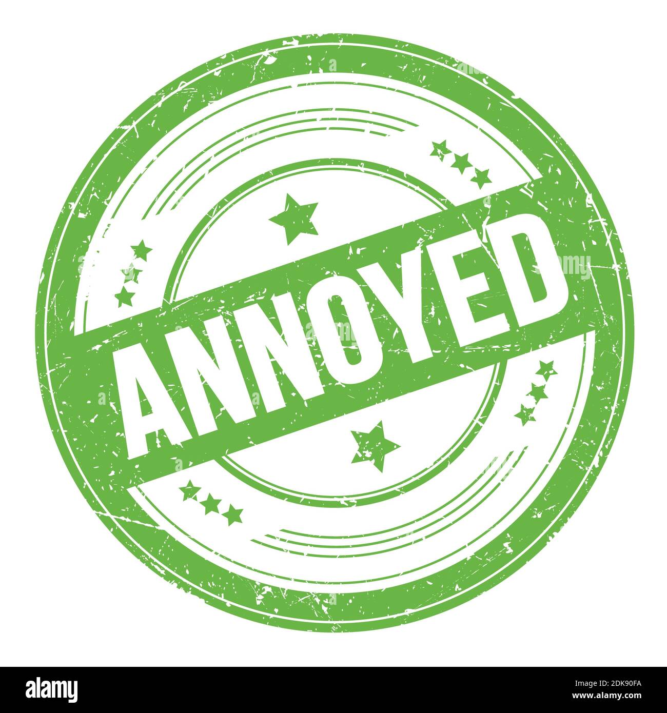 ANNOYED text on green round grungy texture stamp Stock Photo - Alamy