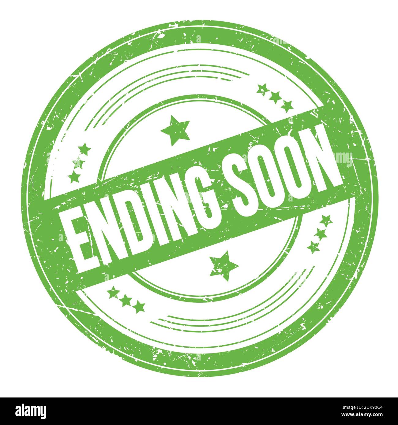ENDING SOON text on green round grungy texture stamp Stock Photo - Alamy
