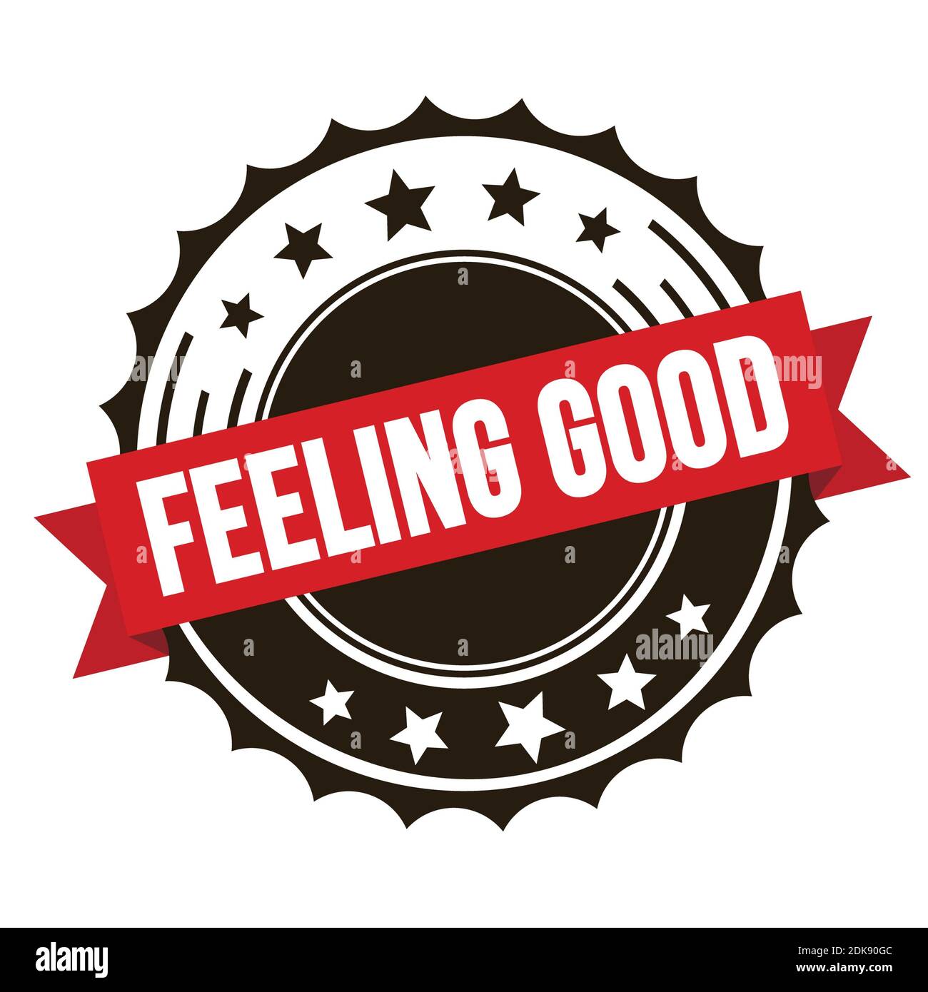 FEELING GOOD text on red brown ribbon badge stamp Stock Photo - Alamy
