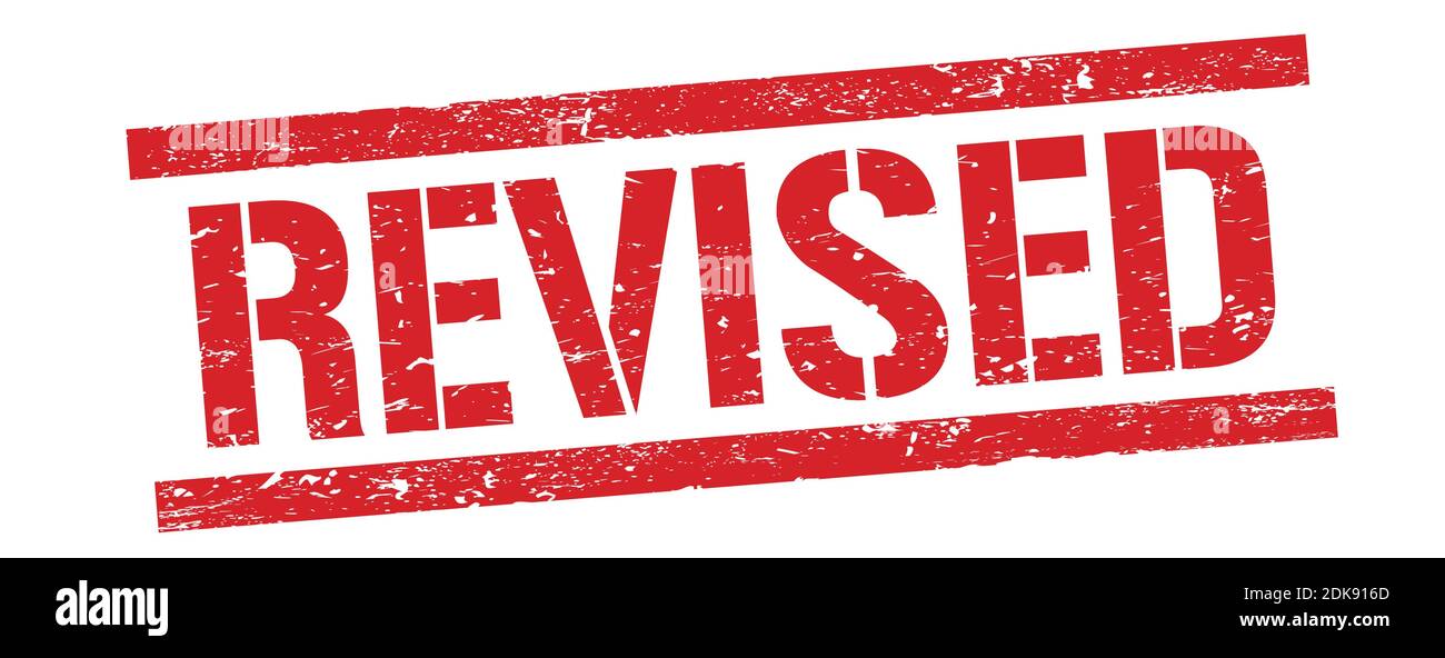 REVISED text on red grungy rectangle stamp sign Stock Photo - Alamy