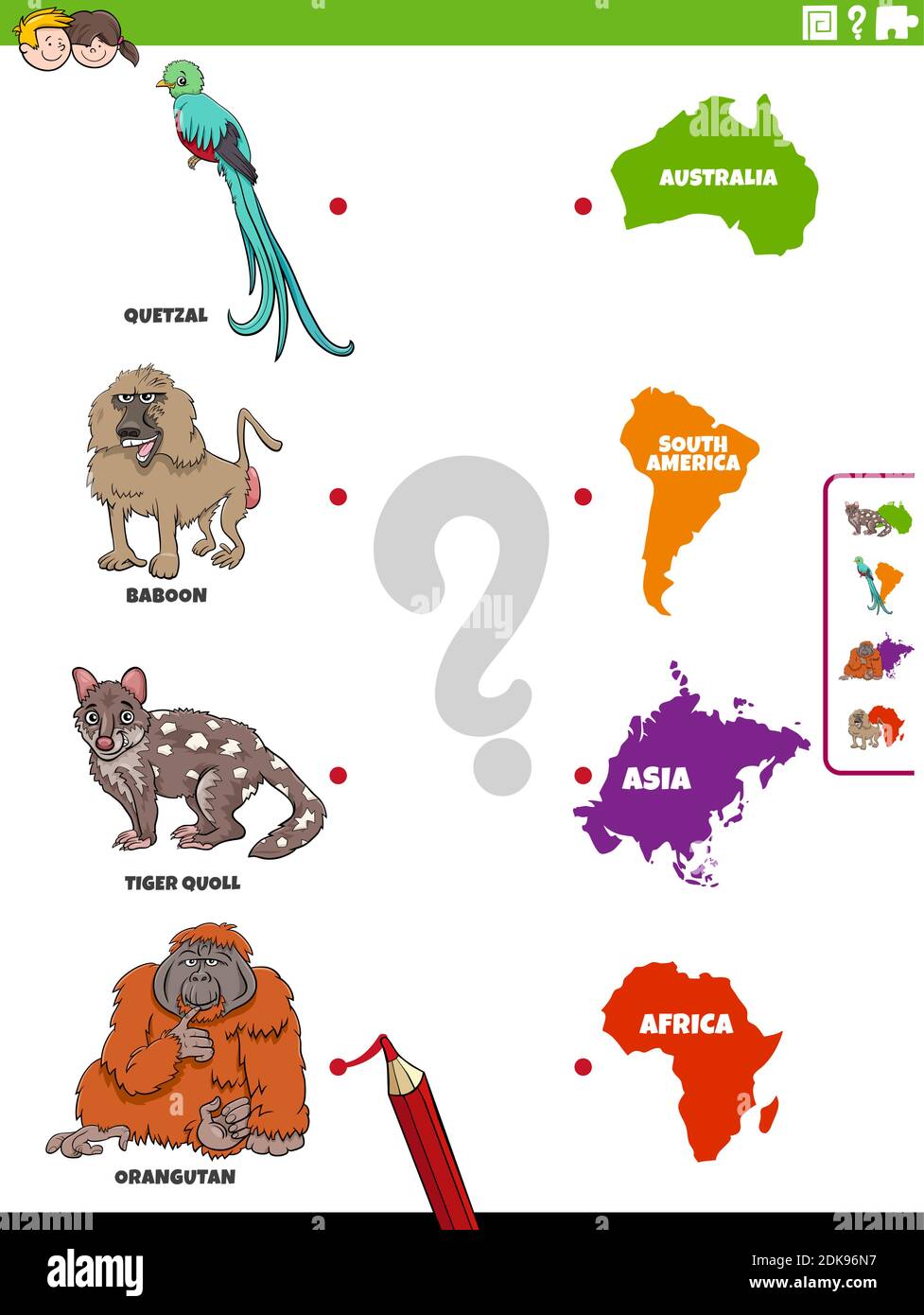 Cartoon illustration of educational matching game for children with ...