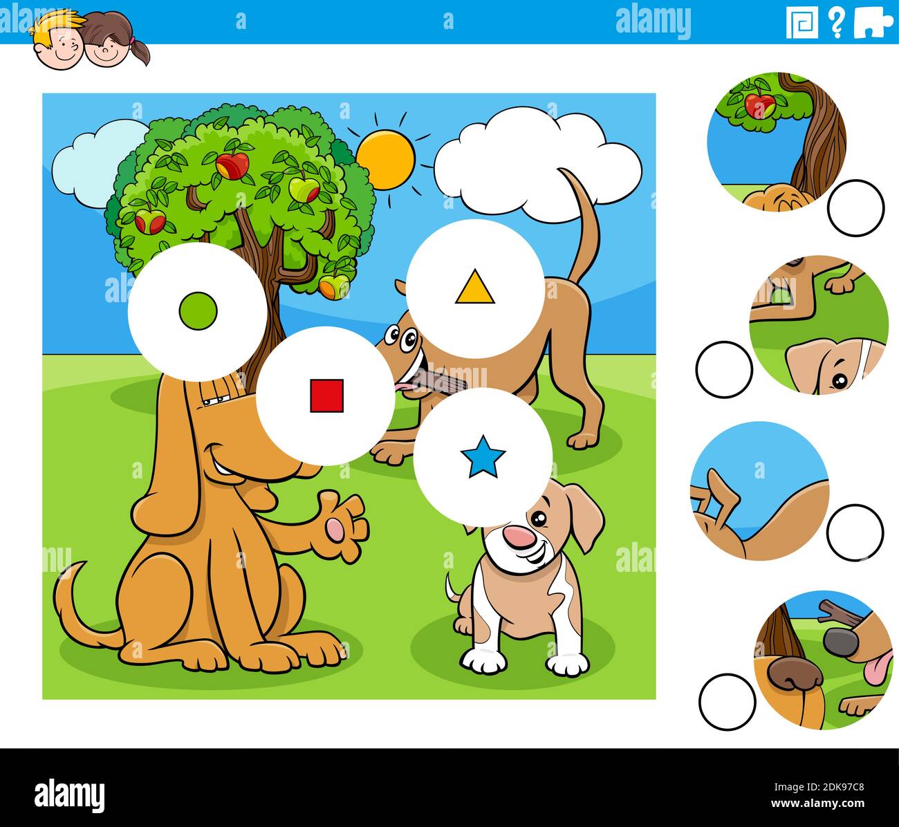 Cartoon illustration of educational match the pieces jigsaw puzzle game ...