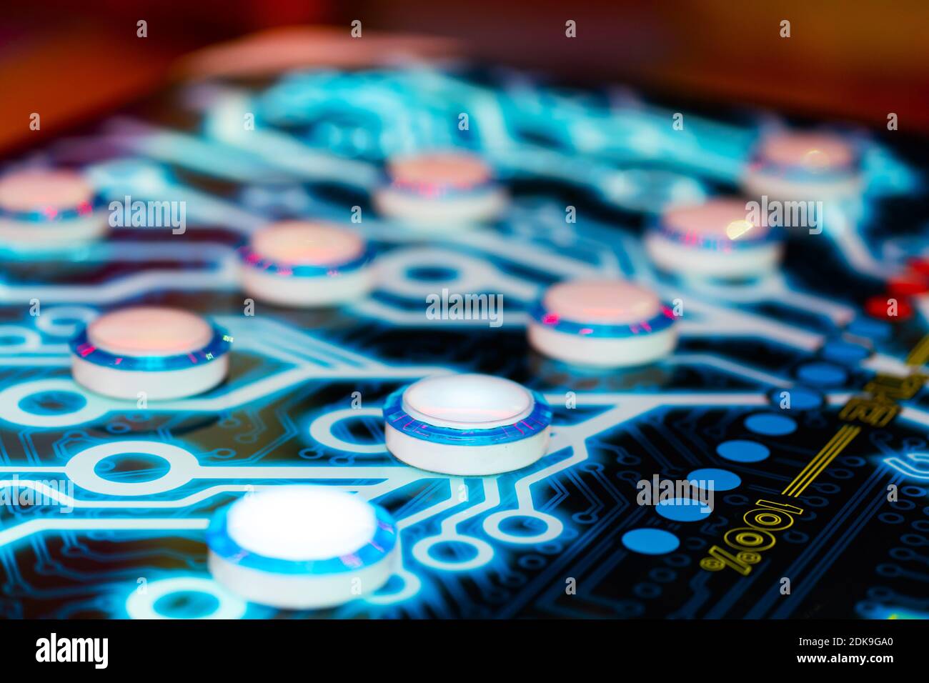 Close-up of an electronic arcade game. Board game button abstraction ...