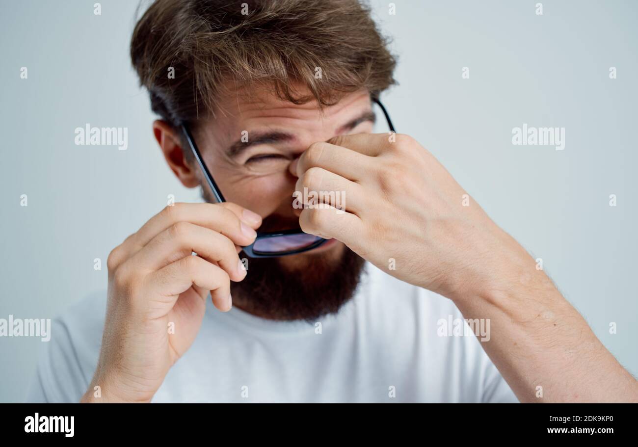 man wearing glasses health problems vision myopia treatment Stock Photo ...