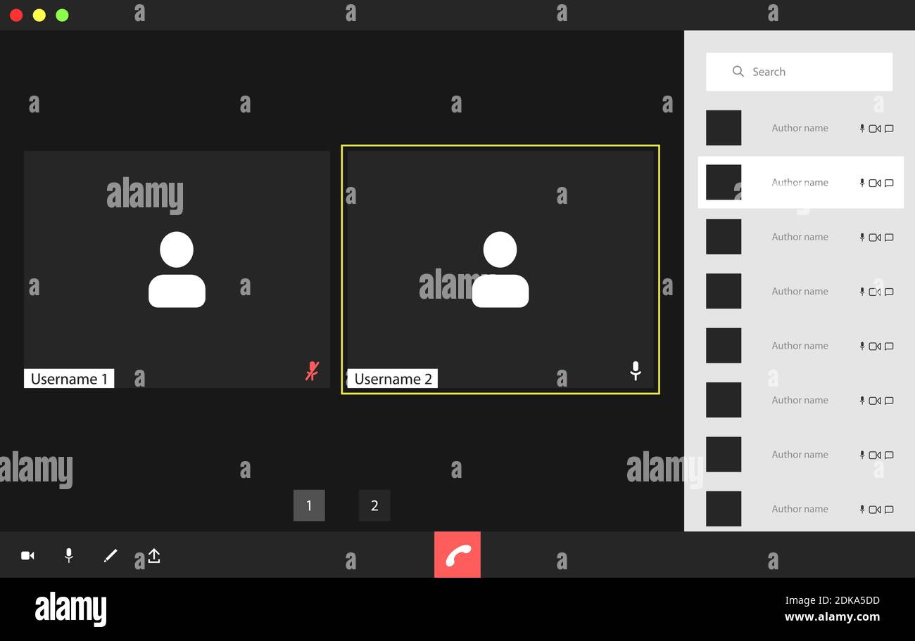 Video conference user interface with a list of users, video conference ...
