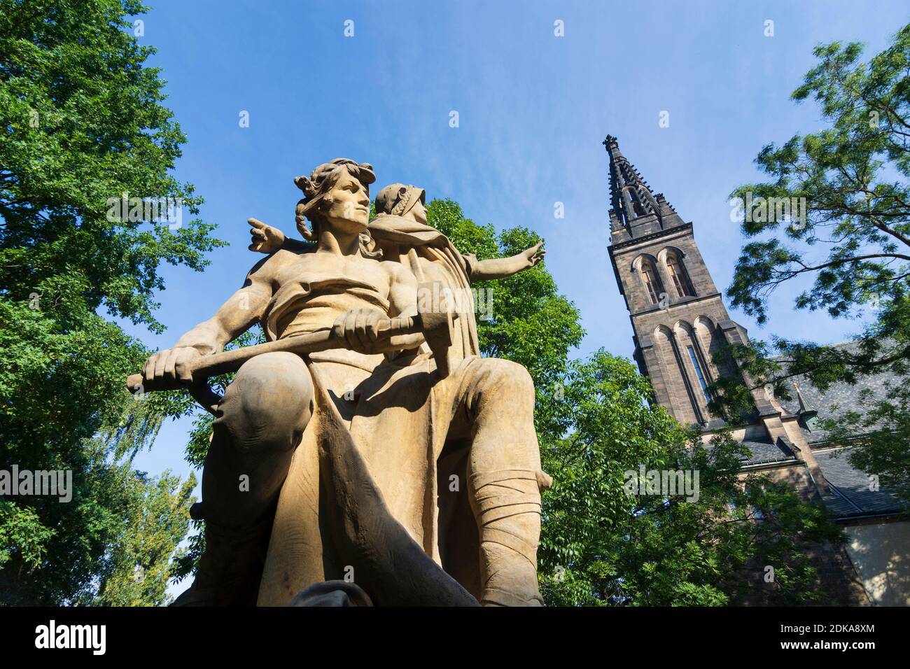 Praha, statue of Libuse and Premysl at Vysehrad (Wyschehrad) fort ...