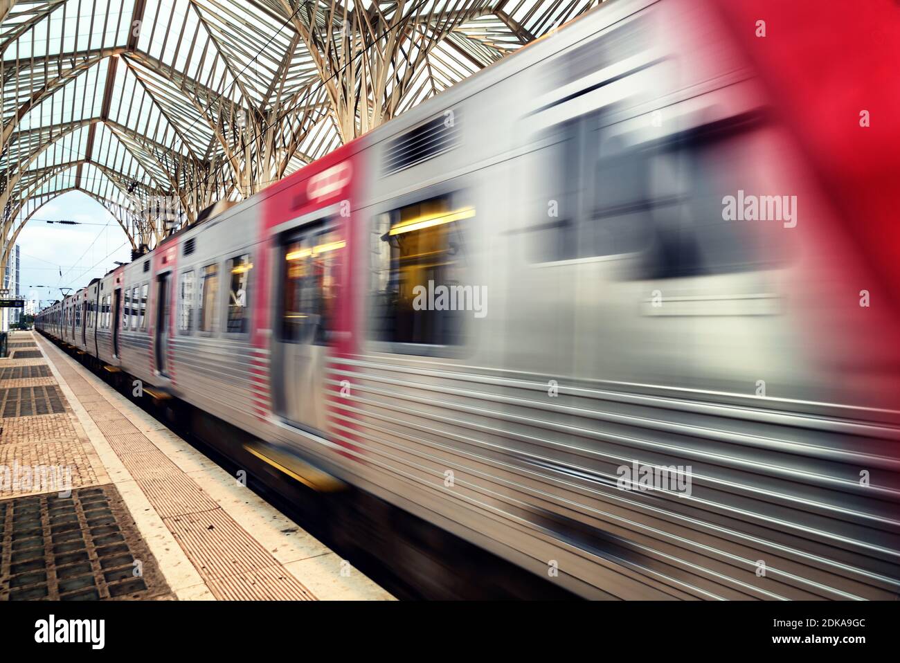 Train At Railroad Station Platform Stock Photo - Alamy