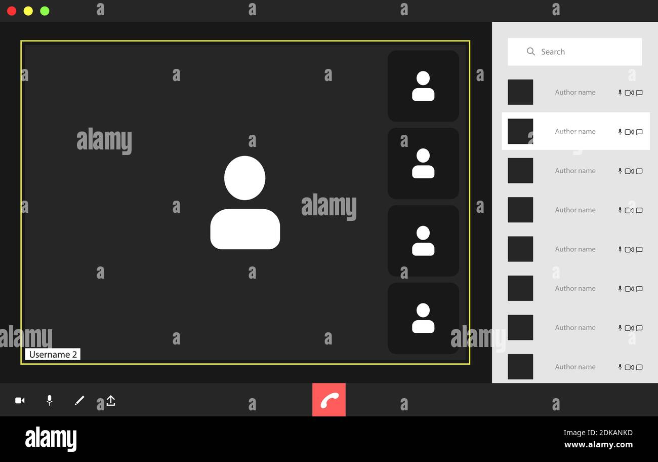 Video conference user interface with a list of users, video conference ...