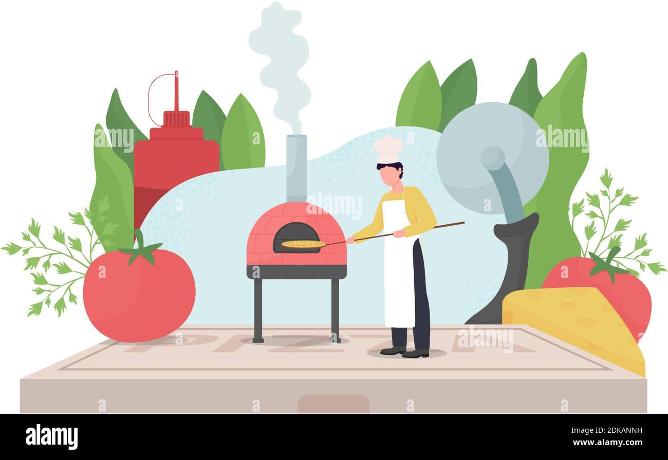 Pizza maker flat concept vector illustration. Professional chef. Baker ...