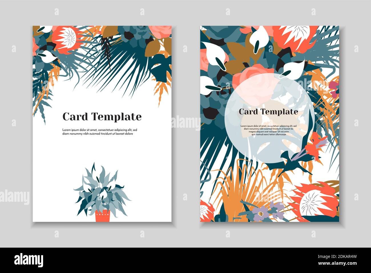 Set of 2 boho greting card templates, white background Stock Vector ...
