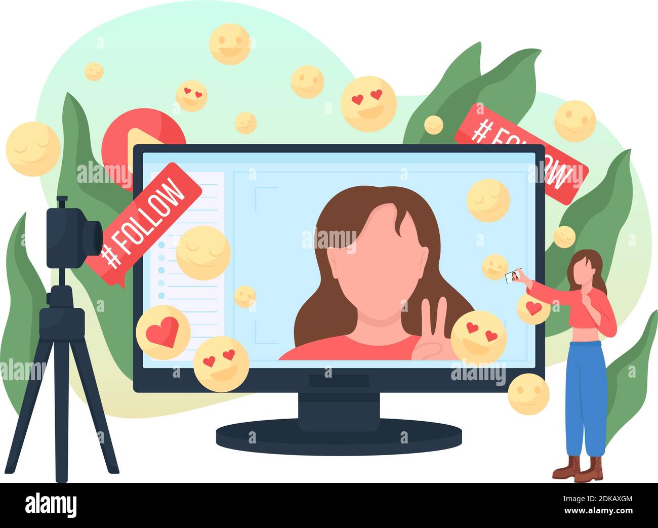 Blogger flat concept vector illustration. Live video broadcast. Online ...