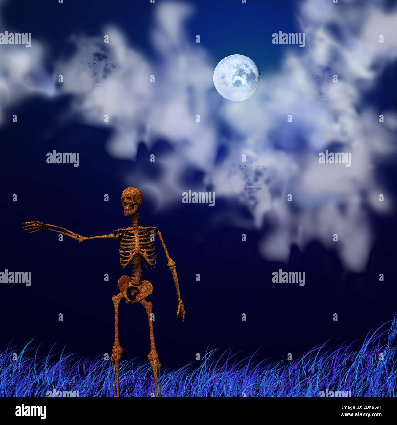 Skeleton and Moon ghosts. 3D rendering Stock Photo - Alamy