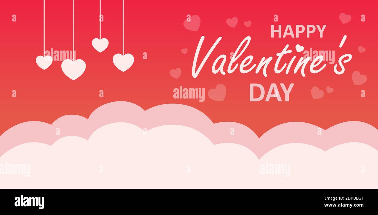 Happy Valentines Day vector illustration. Clouds with hearts and text ...