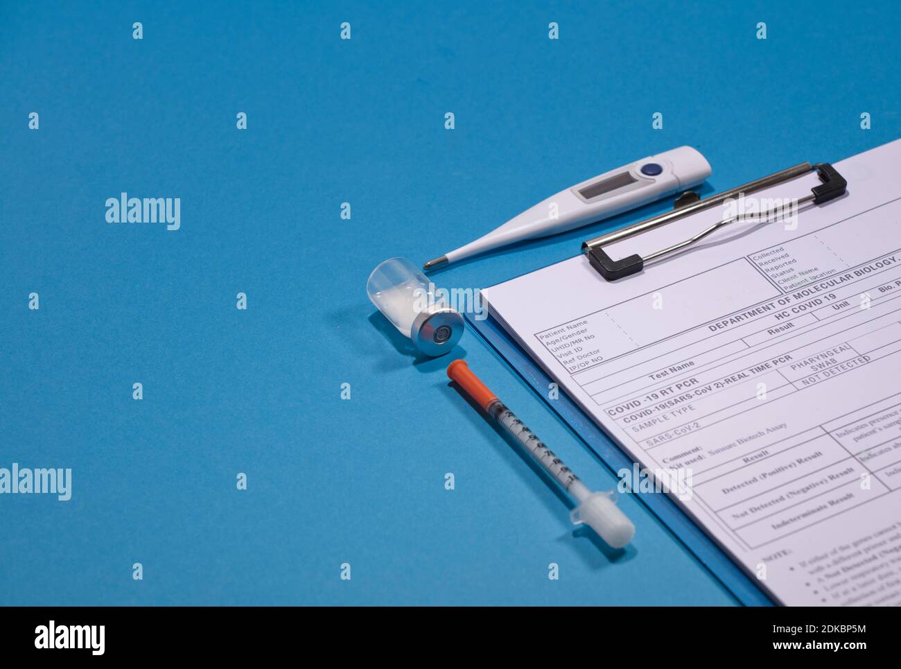 Medical work table, in hospital, document folder, thermometer, vaccine ...
