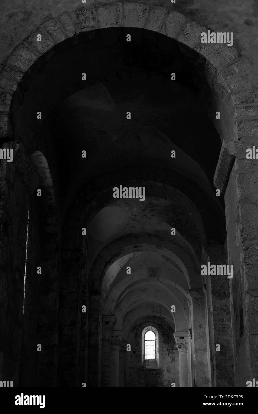 Sun light entering through the window into antique church. Light and ...