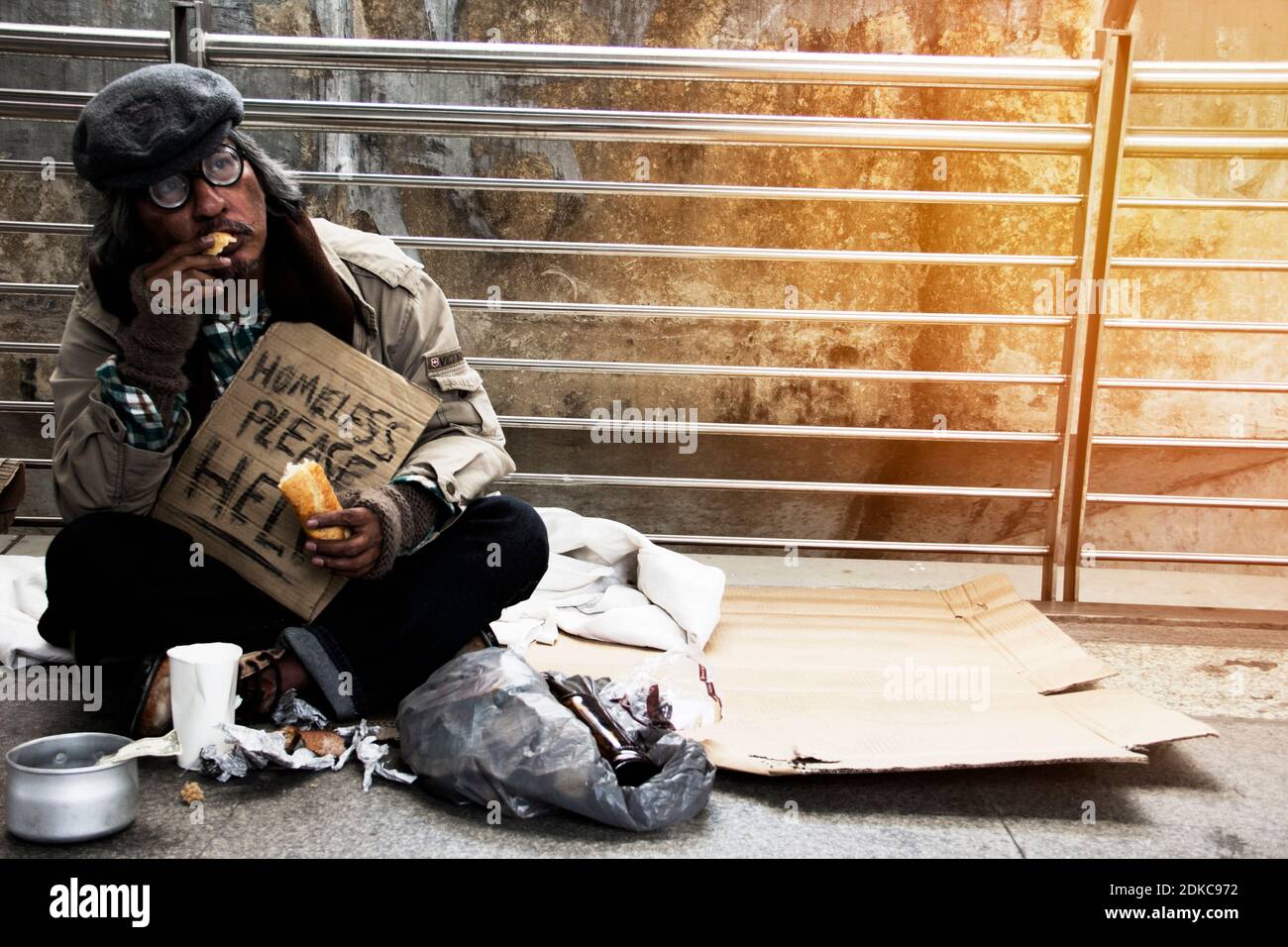 Homeless Man Holding Cardboard Sign High Resolution Stock Photography ...