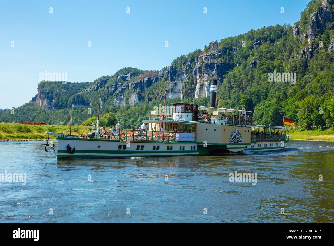 Germany, Saxony, Saxon Switzerland, Kurort Rahten, paddle steamer ...