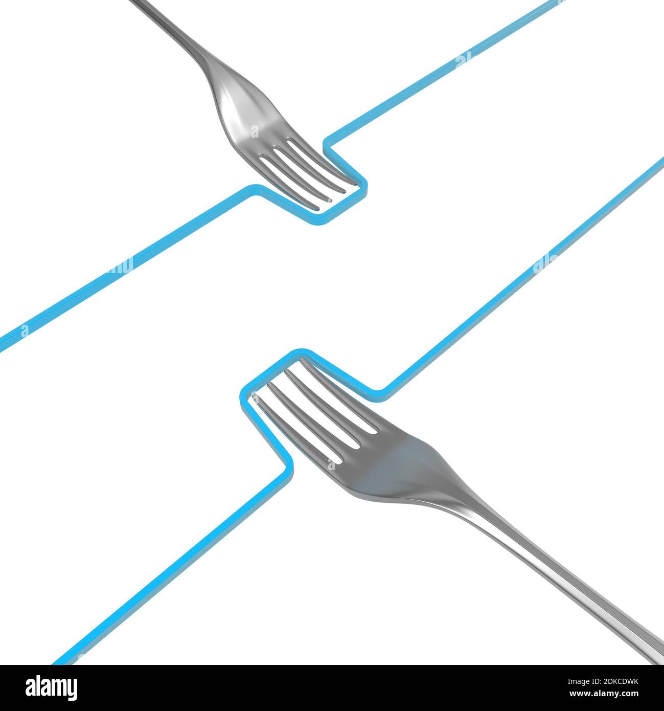 Fork metal line push inward, 3d illustration, horizontal, isolated ...