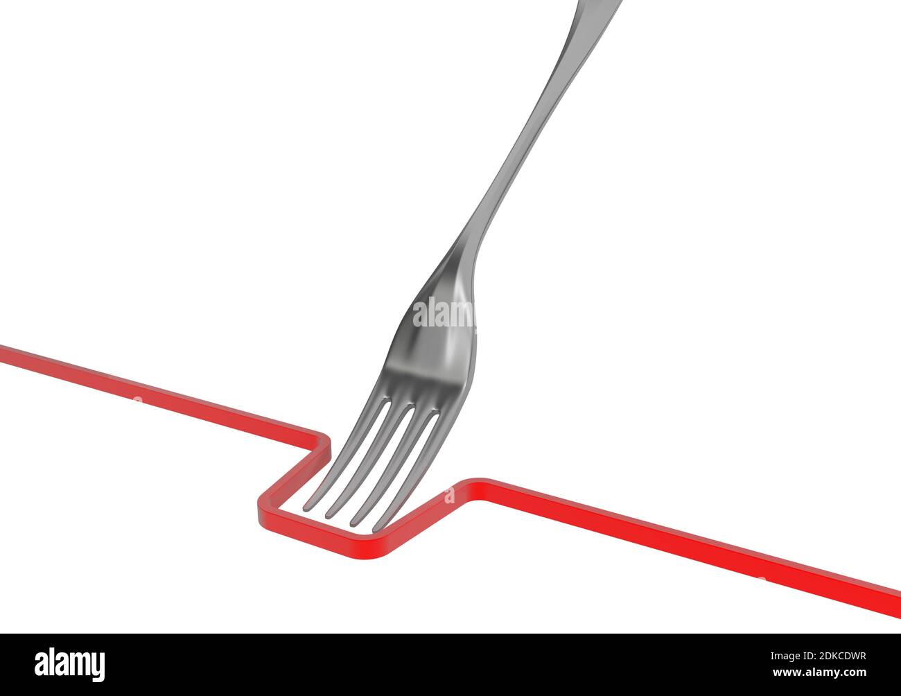 Fork metal red line push, 3d illustration, horizontal, isolated, over ...