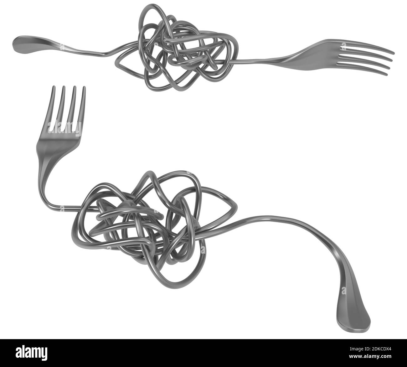 Fork metal tangle wire middle, 3d illustration, horizontal, isolated ...