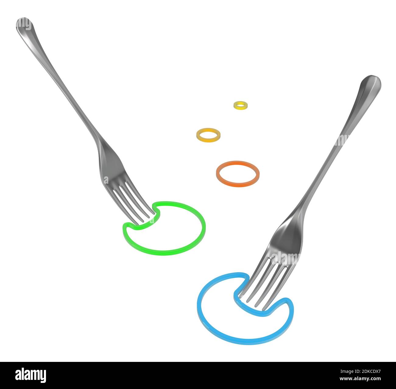 Fork metal line color circles nudge, 3d illustration, horizontal ...