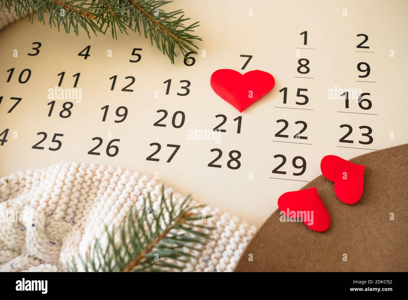 Sheet of wall calendar with red heart mark on 14 February - Valentines ...