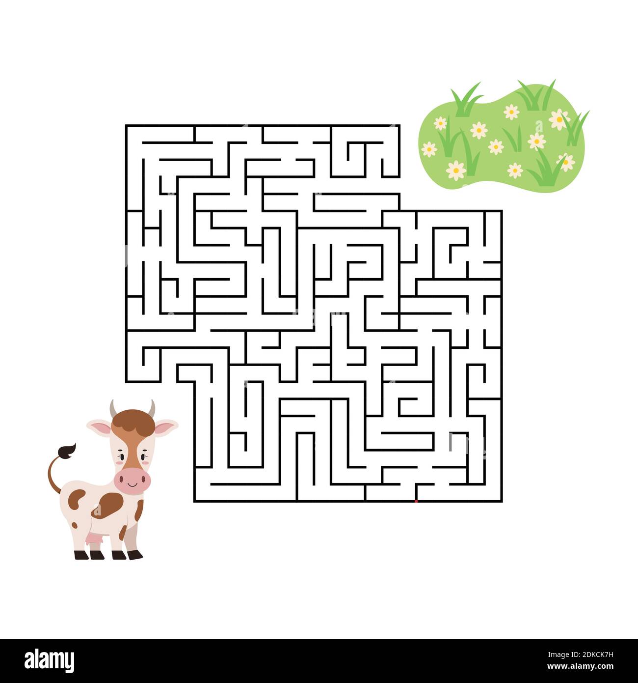 Maze game cow find grass in labyrinth isolated on white background ...